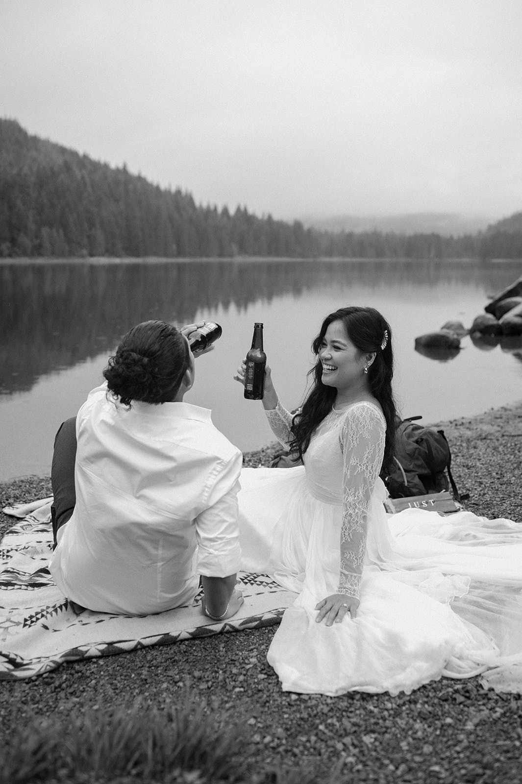 Samantha and Christian's Moody Trillium Lake Hiking Elopement